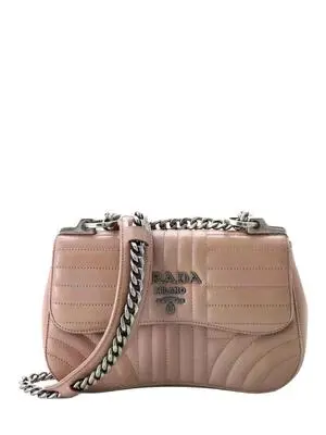 Prada Curved Flap Chain Diagramme Quilted Leather Small Shoulder Bag - Pink