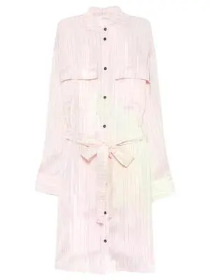 FERRAGAMO Belted Striped Midi Shirt Dress - Pink