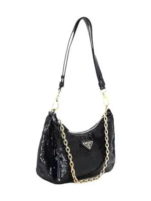 Prada Re-edition Sequined Re-nylon Mini Hobo Bag - Black