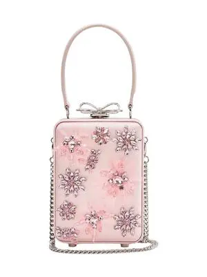SELF-PORTRAIT Satin Crossbody Bag With Crystal Bow Detail - Pink