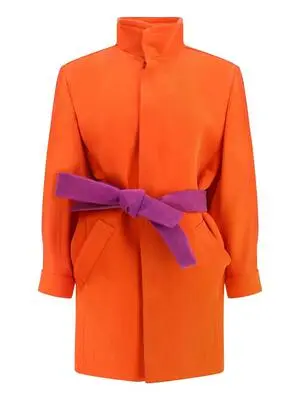 Saint Laurent Belted Puff Sleeve Coat - Orange