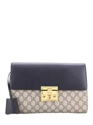 Gucci Padlock Gg Canvas And Leather Large Clutch Bag - Black