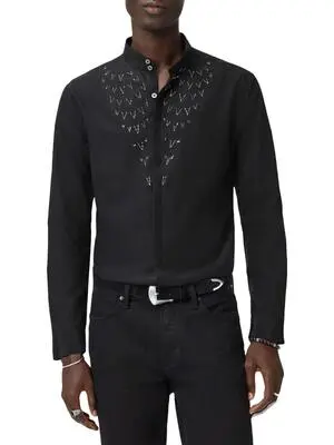 John Varvatos Apos;s Lex Silk And Wool Rhinestone-embellished Button-down Shirt - Black