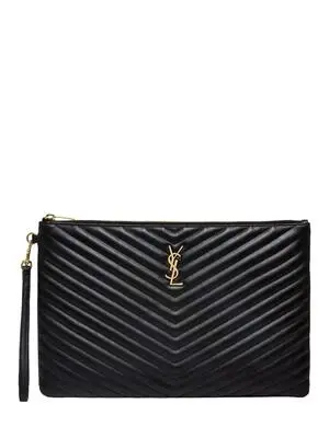 Saint Laurent Cassandre Matelassé Logo-plaque Clutch Bag - Black
