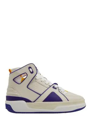 JUST DON Basketball Courtside Hi Sneakers - White/gold/purple