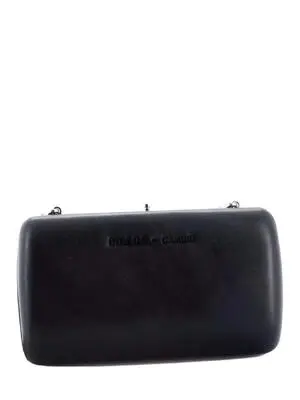 PRADA Logo Convertible Chain Box Leather Clutch Bag