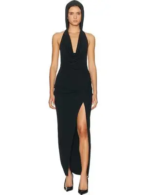 HAELO Hooded Draped Dress - Black