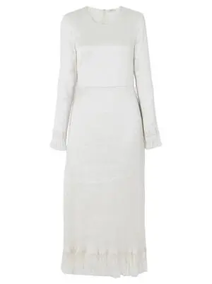 FFORME Mina Frayed Textured Silk-blend Satin Midi Dress - Neutrals