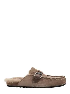 Brunello Cucinelli Suede Shearling-lined Mules - Brown