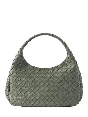 Bottega Veneta Campana Intrecciato Leather Shoulder Bag - Green