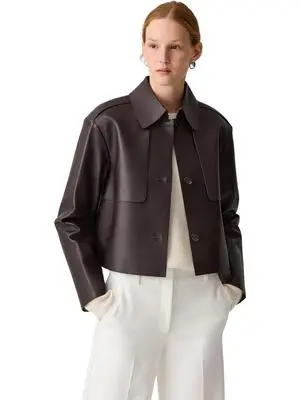 Theory Cropped Leather Trench - Cacao