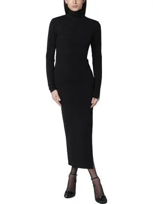 Attico Turtleneck Midi Dress With Zip Detail - Black