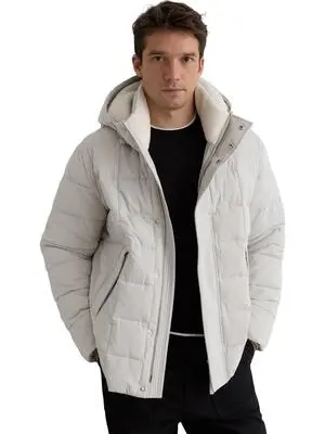 REISS Klause Fleece-lined Hooded Puffer Jacket - Stone
