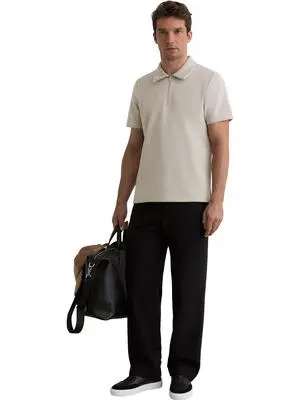 REISS Premium Interlock Half-zip Polo Shirt - Stone