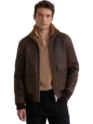 REISS Peveral Shearling Zip-through Jacket - Brown
