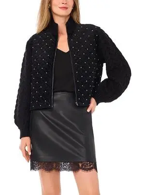 Vince Camuto Quilted Velvet Jacket - Rich Black