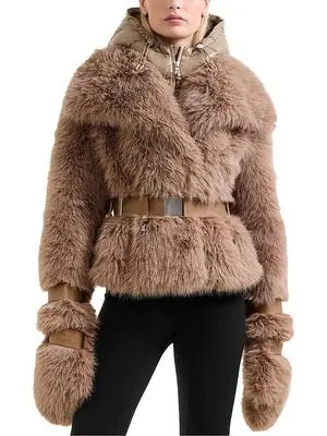 Rudsak Chloe Faux Fur Jacket With Removable Puffer Hood - Camel