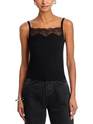 RE/DONE Lace Ribbed Camisole Top - Black