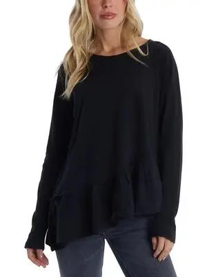 Wilt Raglan Asymmetrical Peplum Hem Tee - Black