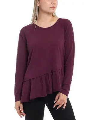 WILT CLOTHING Raglan Asymmetric Peplum Hem Tee - Dark Fig