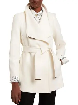 Ted Baker London Rosess Wool Blend Wrap Coat - Ivory