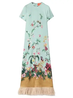 La DoubleJ Silk Dress With Feather Trim - Zooflora Panel