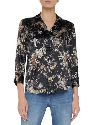 L'Agence Dani Silk 3/4 Sleeve Blouse - Black Multi Jungle
