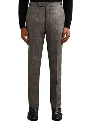 REISS Prince Of Wales Check Pants - Charcoal Grey