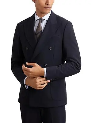 REISS Double Breasted Wool Blend Blazer - Navy