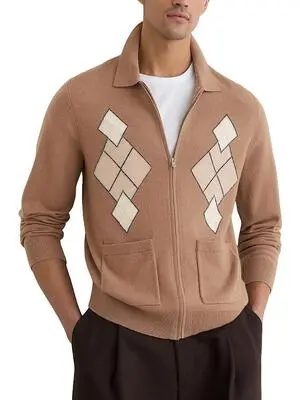 REISS Zip Through Argyle Sweater