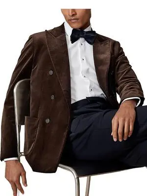 REISS Double Breasted Peak Velvet Blazer - Chocolate