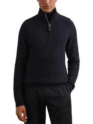 REISS Half Zip Funnel Sweater - Navy