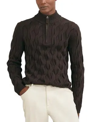 REISS Quarter Zip Funnel Neck Sweater - Chocolate