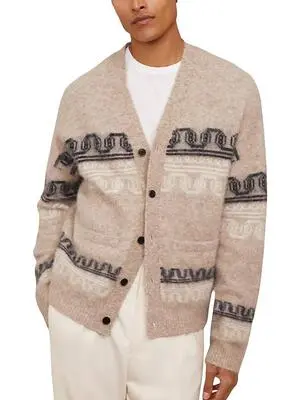 REISS Fair Isle Cardigan Sweater - Oatmeal