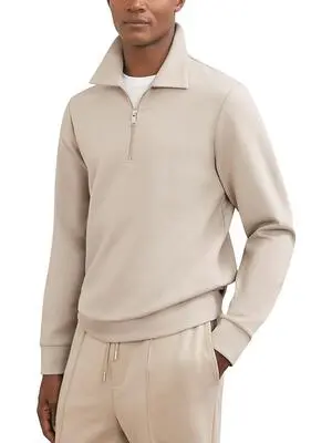 REISS Interlock Half Zip Sweater - Stone