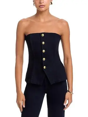 Paige Ronan Strapless Denim Top With Gold-tone Buttons - Control