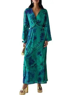 WAREHOUSE Chiffon Knot-front Maxi Dress - Green