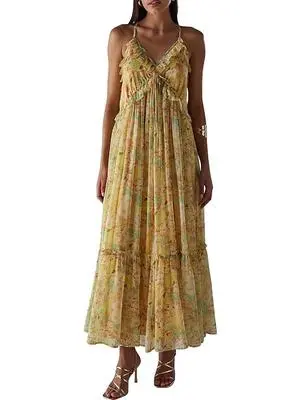 WAREHOUSE Chiffon Ruffle Strappy Maxi Dress - Floral
