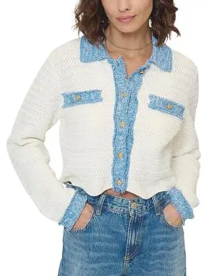 Central Park West Scallop Edge Sweater - Denim-white