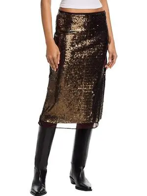 Rag & Bone Lucy Sequin Skirt - Coffee