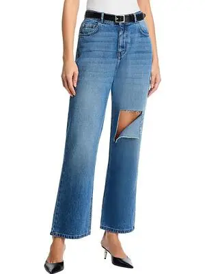 Rokh Ripped Straight Denim Jeans - Deep Blue