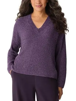 Eileen Fisher V-neck Lyocell Blend Sweater - Grape