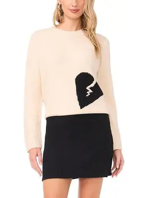 Vince Camuto Heart Motif Crewneck Sweater - Birch
