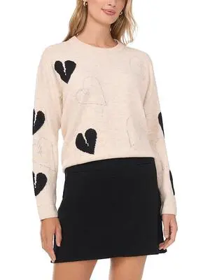 Vince Camuto Many Hearts Crewneck Sweater - Malted