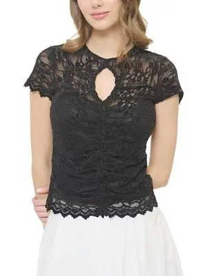 Central Park West Stella Ruched Lace Top - Black