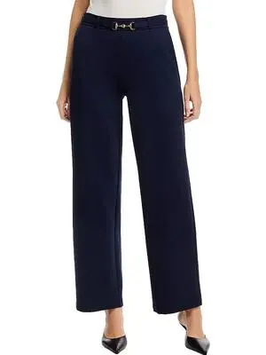 T Tahari Buckle Belt Wide Leg Pants - Navy