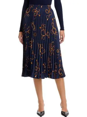 T Tahari Pleated Pull-on Skirt - Golden Bracelet Print
