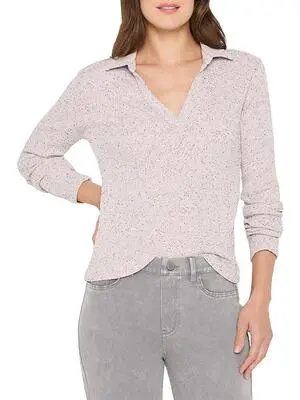 NIC+ZOE Ribbed Long Sleeve Polo Top - Cherry Blossom
