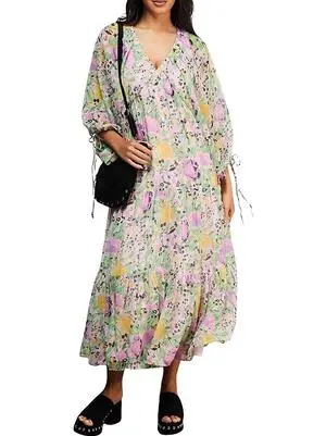 WAREHOUSE Chiffon Batwing Midi Dress - Floral