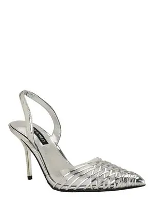 Nine West Pemma Slingback Pointed Cap Toe Pumps Silver